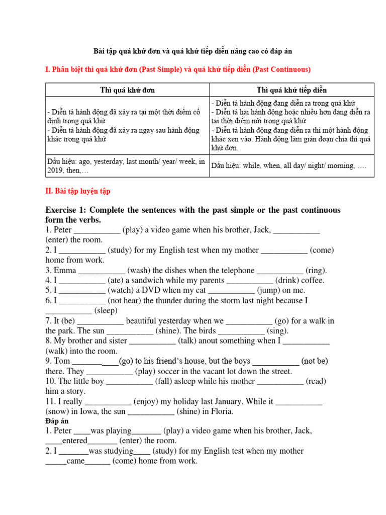 (123doc) 50 Bai Tap Qua Khu Don Va Qua Khu Tiep Dien Nang Cao Co Dap An | PDF