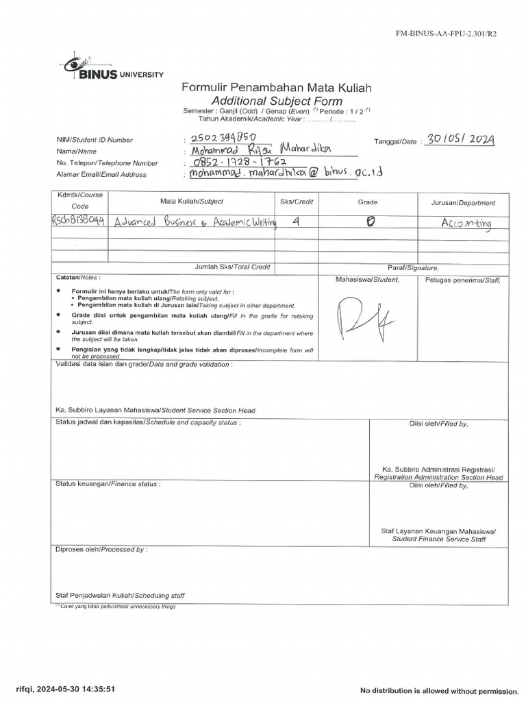 Formulir Penambahan Mata Kuliah - 240530 - 145032 | PDF