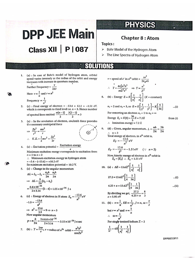 XLL Jee Dpp-087 Physics Sol. 19 July. | PDF