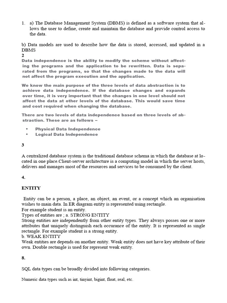DBMS 2018 Qus ANSWERS WRD | PDF | Databases | Database Transaction