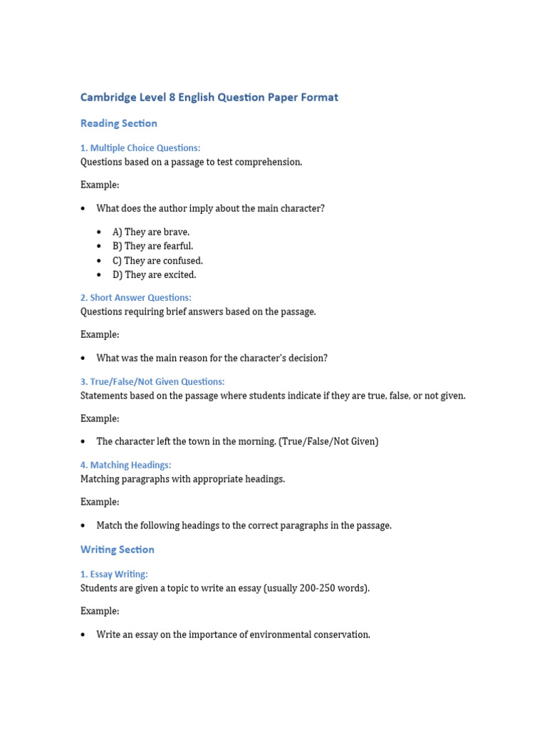 Cambridge_Level_8_English_Question_Paper_Format (1) | Download Free PDF ...
