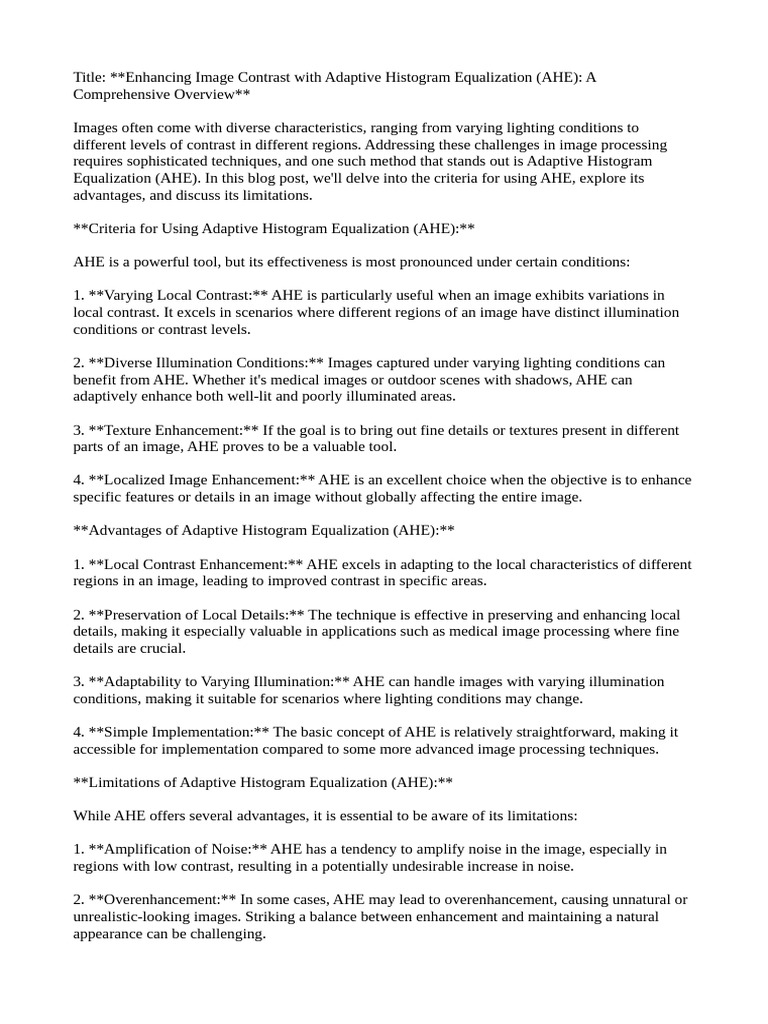 7adaptive Histogram Equalization (AHE) | PDF | Medical Imaging | Radiology
