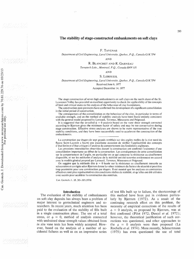 The Stability of Stage-Constructed Embankments On Soft Clays | PDF ...