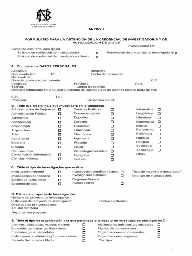 Formulario VACIO | PDF | Documento de identidad | Bibliotecas