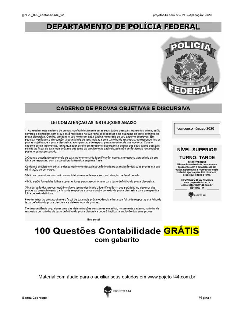 Simulado de Contabilidade PF 2020 | PDF | Contabilidade | Balancete