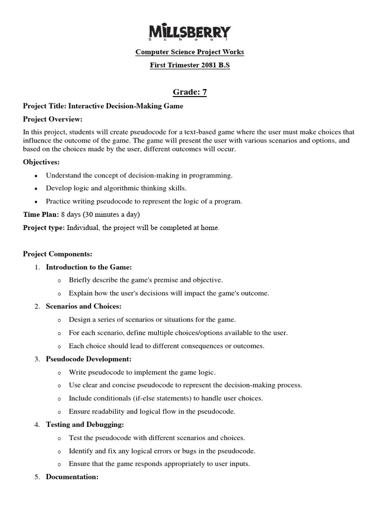 Grade 7 Computer Science First Term Project Work-2081 | PDF | Decision ...
