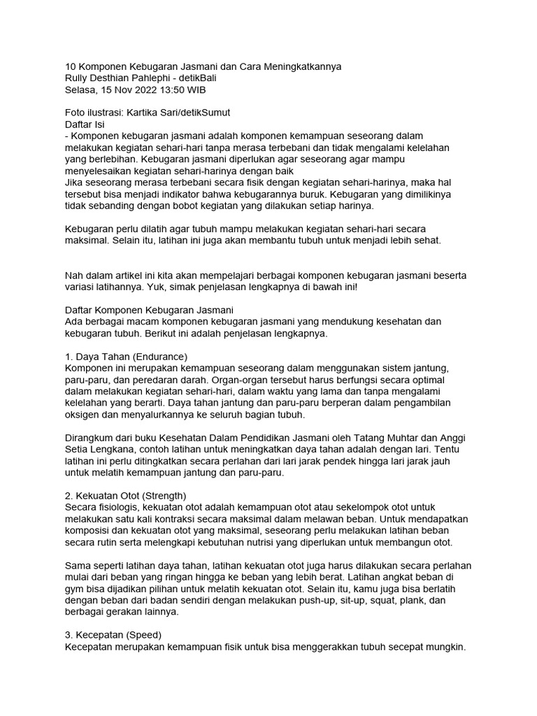 10 Komponen Kebugaran Jasmani Dan Cara Meningkatkannya | PDF