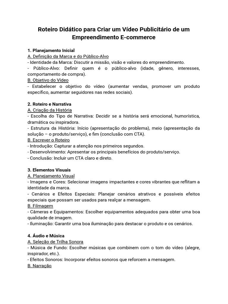 Roteiro Didático para Criar Um Vídeo Publicitário de Um Empreendimento E-Commerce | PDF | Marca ...