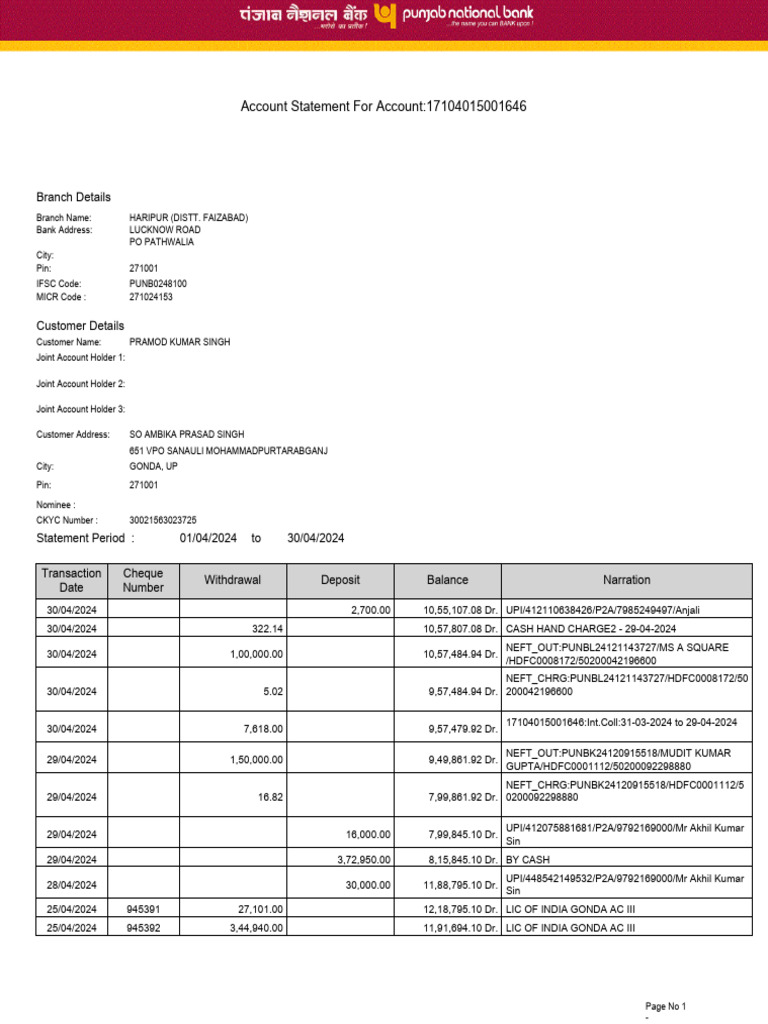April 2024 Account Statement | PDF | Cheque | Banks
