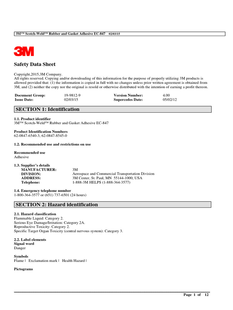 3M - PCP847-QT - SDS | PDF | Hazardous Waste | Personal Protective ...