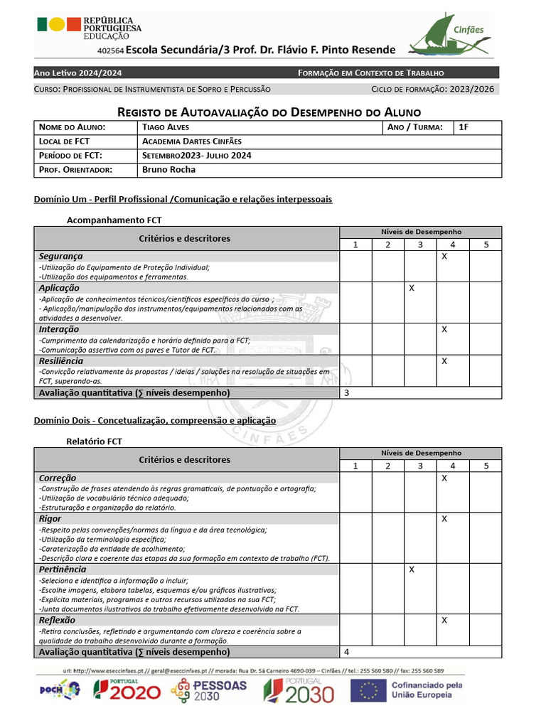 Auto-Avaliação Aluno FCT | PDF