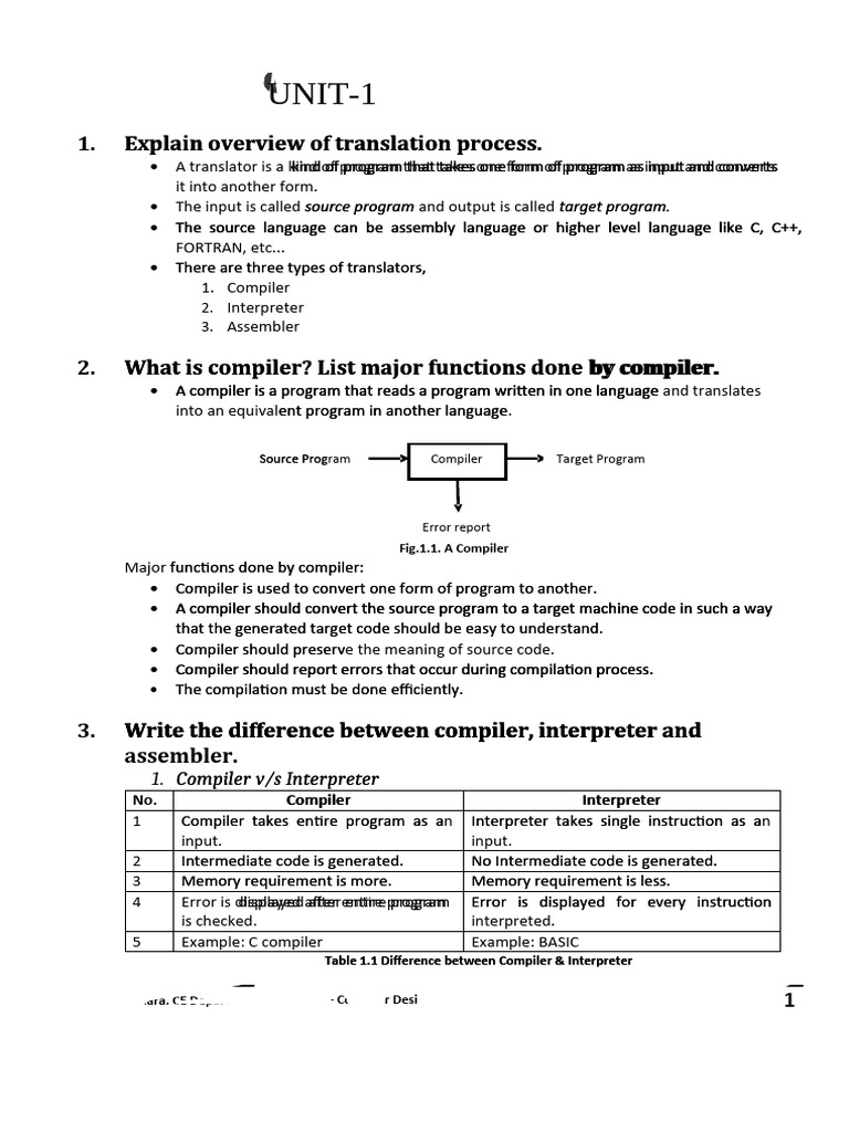 UNIT-1 odg | Download Free PDF | Compiler | Assembly Language