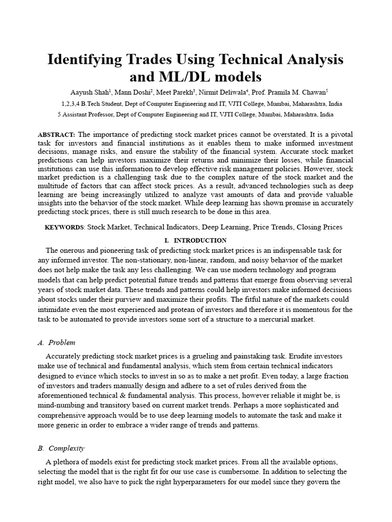 Identifying Trades Using Technical Analysis and ML/DL models | PDF ...