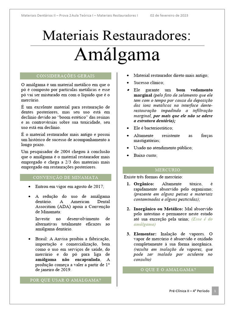 Amálgama Dentário: Composição e Uso | PDF | Liga | Mercúrio (elemento)