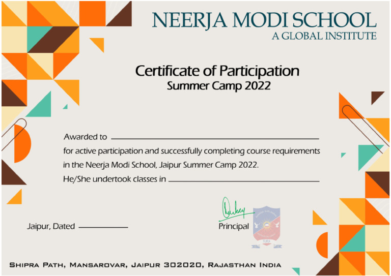 Summer Camp 2022 Certificate | PDF