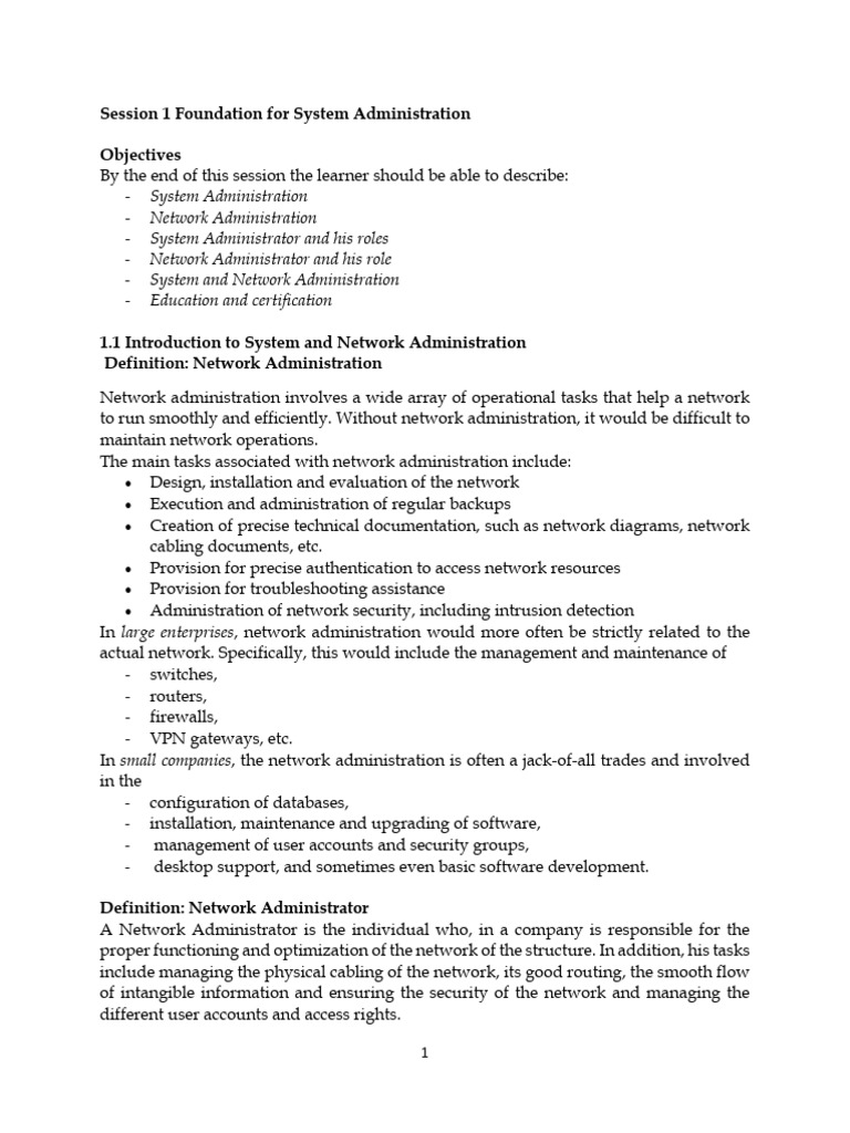 Session 1 Foundation for System Administration | PDF | Computer Network | System Administrator