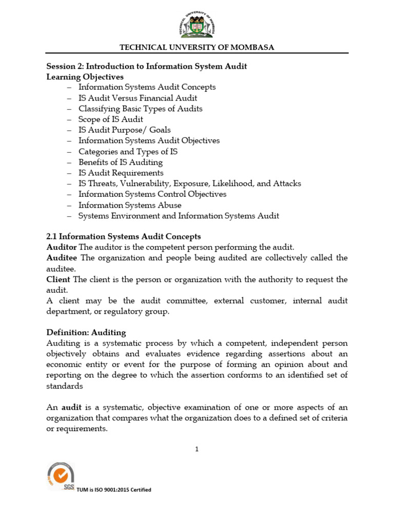 Session 2 Introduction to Information System Audit | PDF | Audit | Information Security