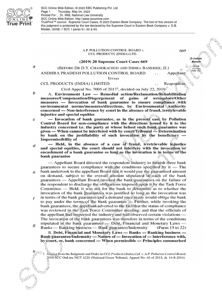 A.P. Pollution Control Board v. CCL Products (India) LTD., (2019) 20 SCC 669 | PDF | Judiciaries ...
