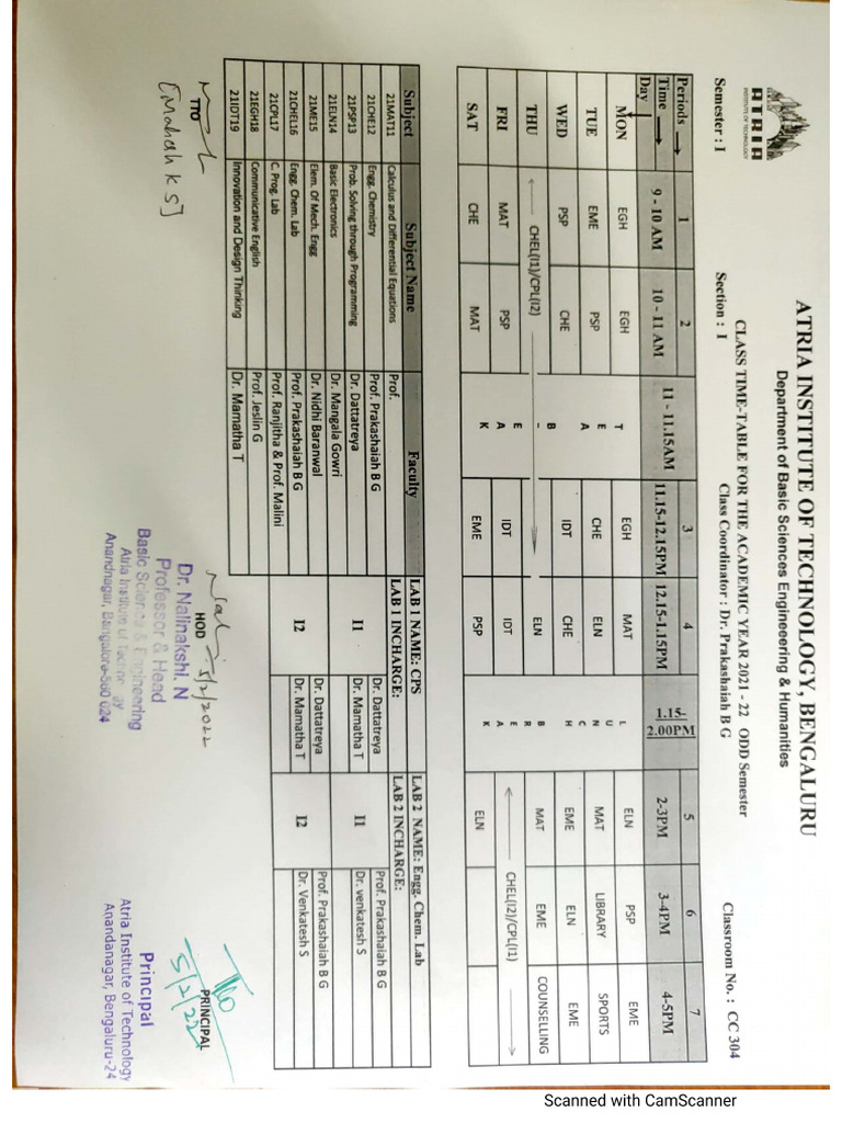 I Section Time Table | PDF