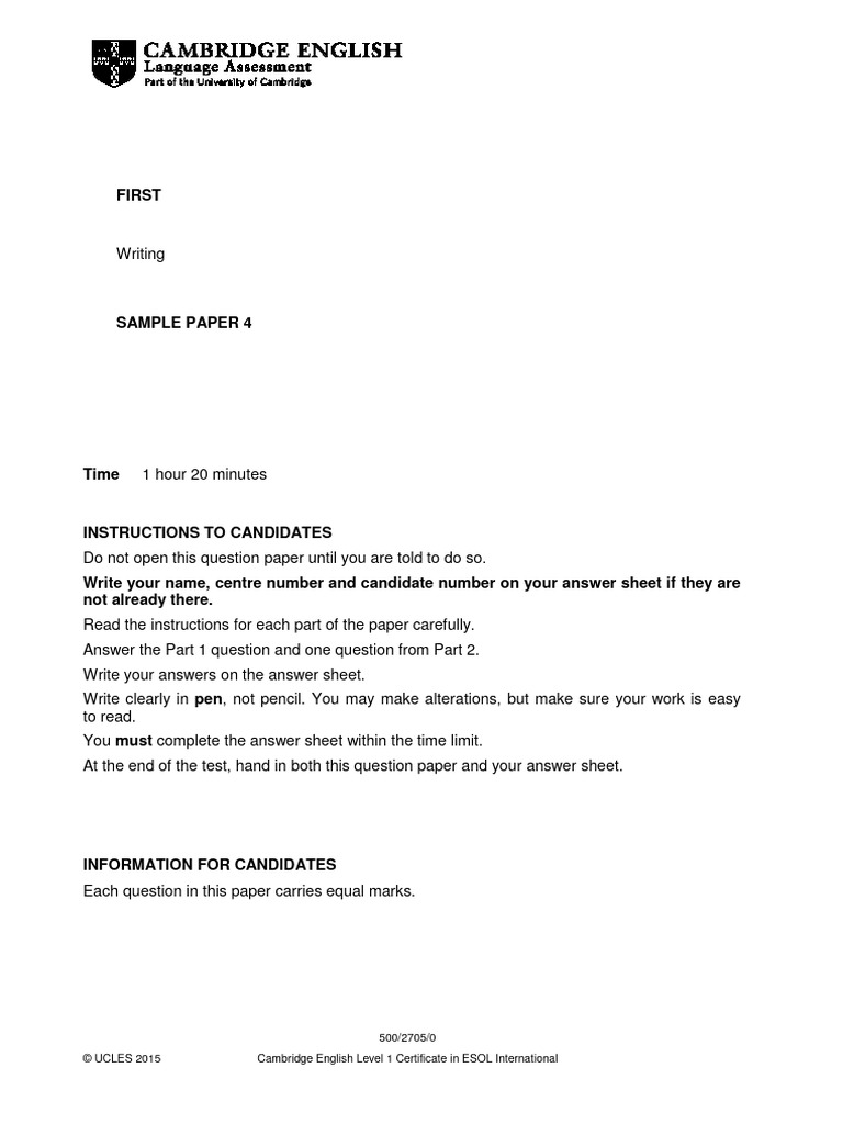Cambridge ESOL Writing Sample Paper | PDF | Question