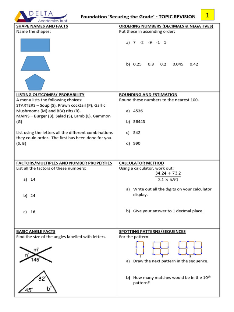 Foundation Securing Grade Revision Booklet 1 | PDF | Cartesian ...