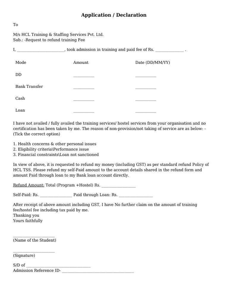 Declaration Form HCLTB0213239 | PDF | Career & Growth | Business