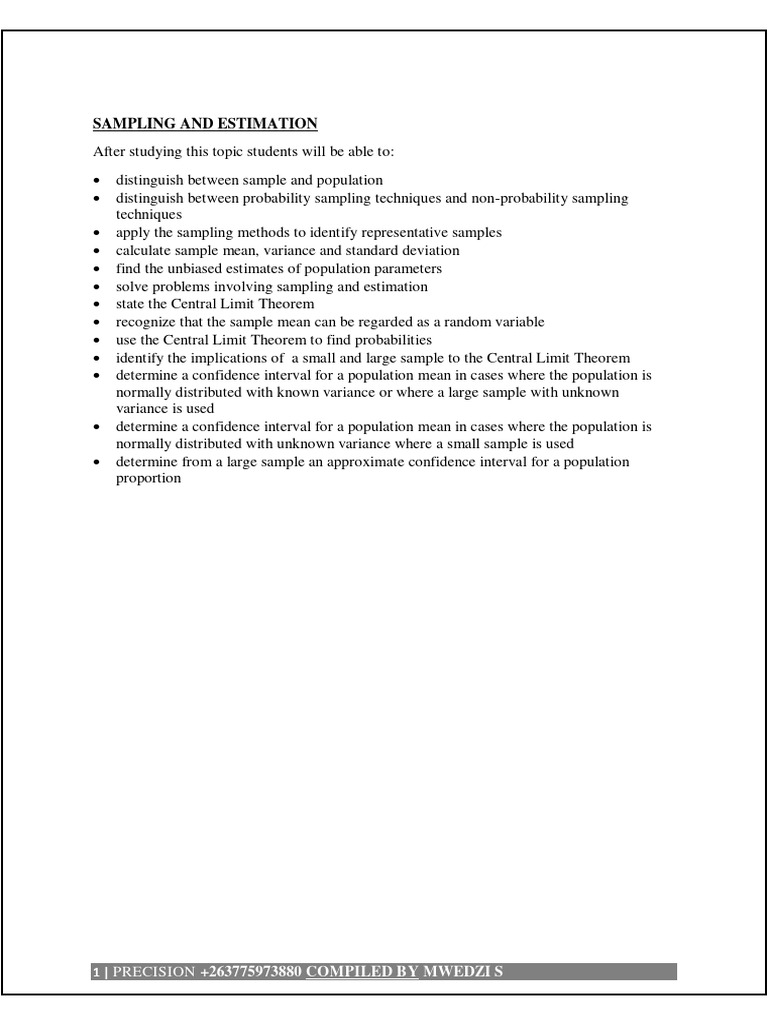 Sampling And Estimation A Level Notes Precision Pdf Estimator Sampling Statistics