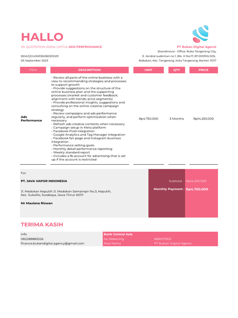 Quotation - Indonesian Dream Juice 2023.Xlsx - ADS PERFORMANCE (3 Months) (2) | Download Free ...