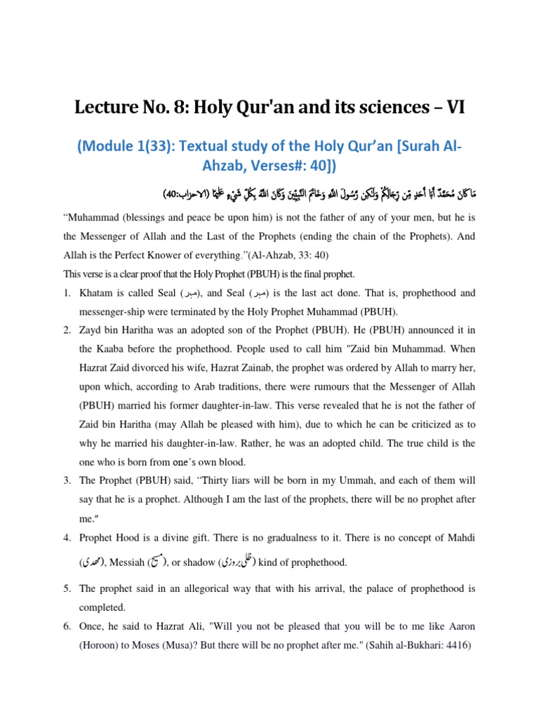 Handouts Lecture08 - ISL202 (English) | PDF | Prophets And Messengers ...