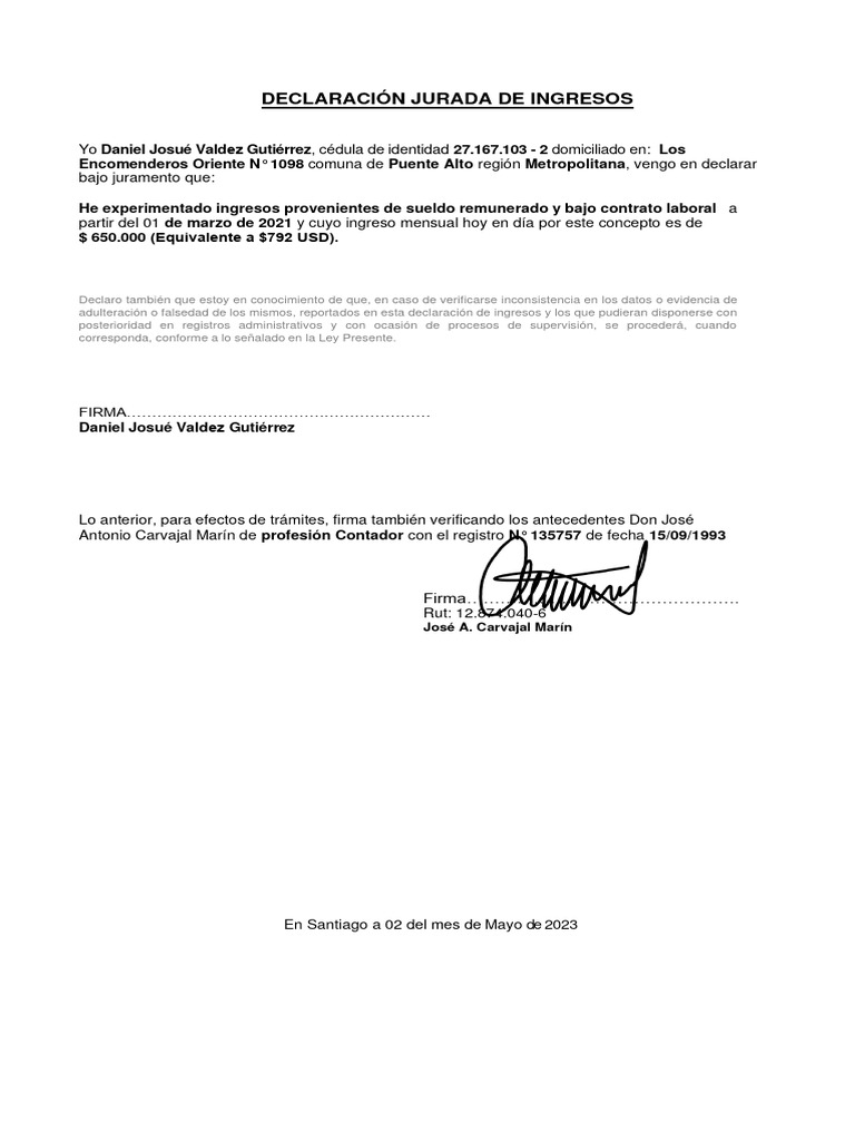 Declaración Jurada Daniel | PDF