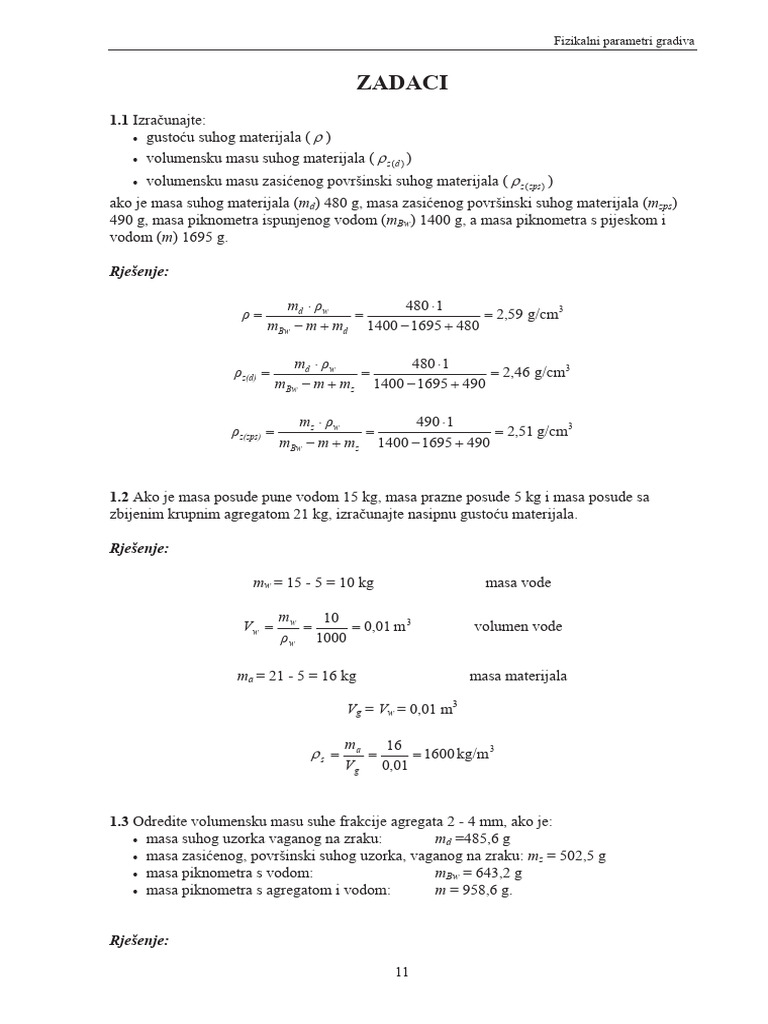 1AV. Fizikalna Svojstva Agregata-Zadatci Za Vježbu | PDF