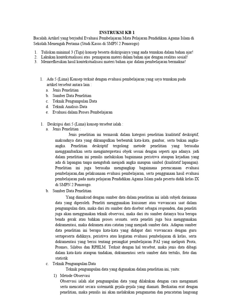 ANALISA BAHAN AJAR KB 1 DAN 2 EVALUASI PEMBELAJARAN | PDF