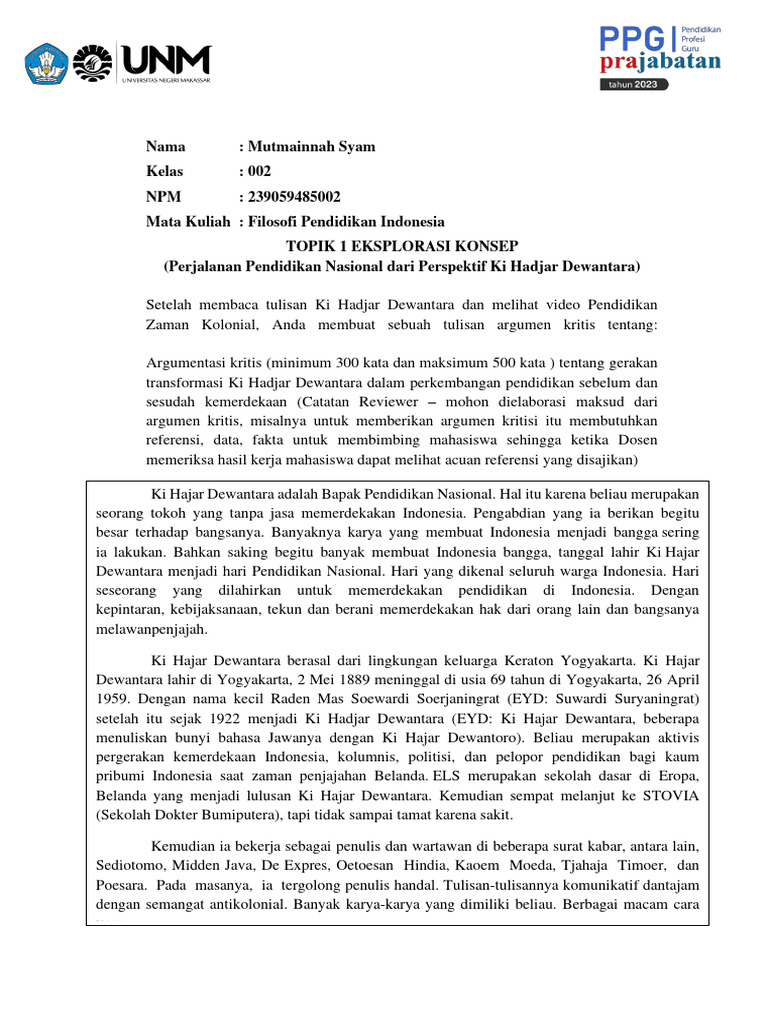 Topik 1 Eksplorasi Konsep - Filosifi Pendidikan Mutmainnah Syam | PDF