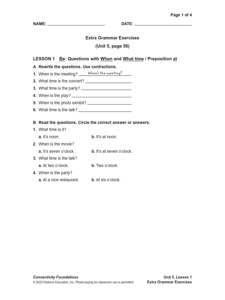 Extra Grammar Exercises-U5 | PDF