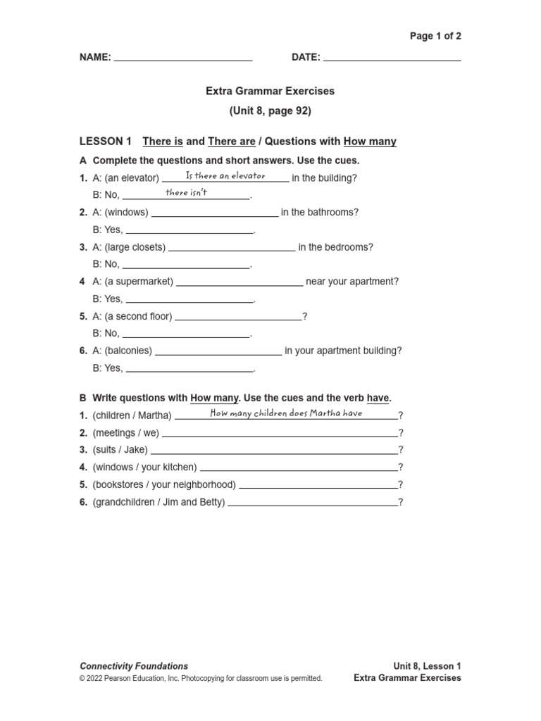 Extra Grammar Exercises-U8 | PDF