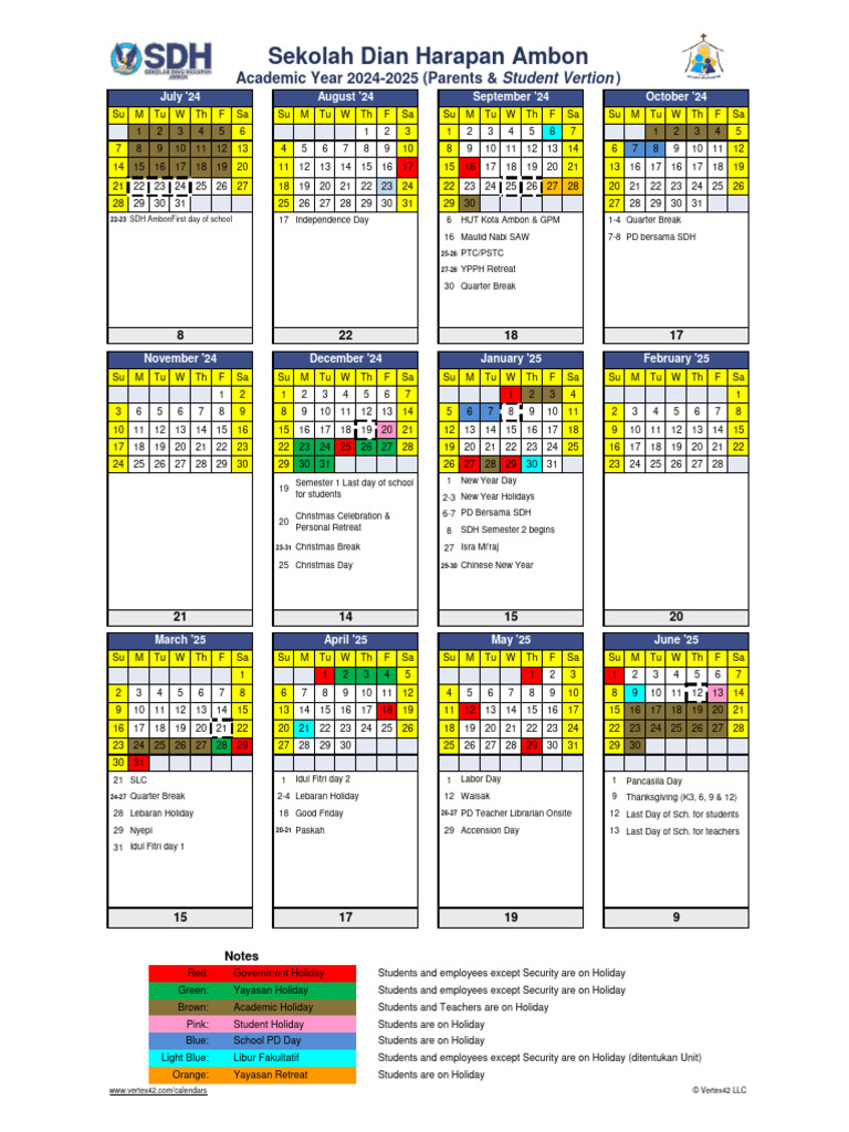 SDH Ambon Acedemic Calender - Student vertion | PDF | Academia | Festival