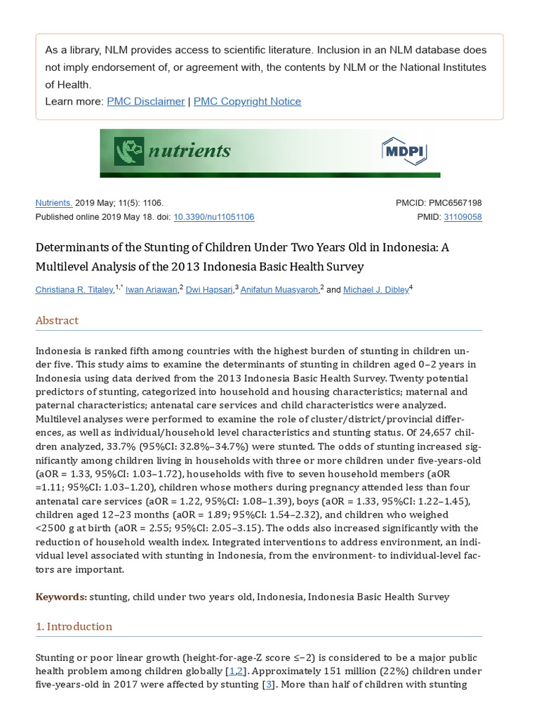 Determinants of The Stunting of Children Under Two Years Old in ...