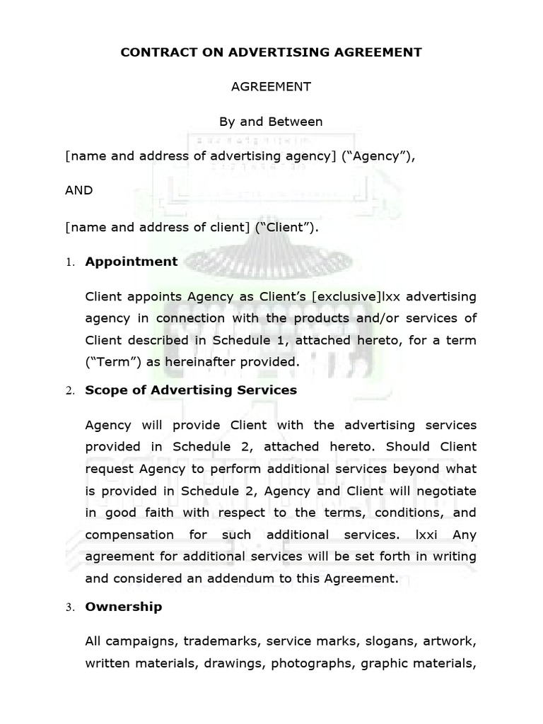 Advertising Agency Contract Agreement | PDF | Indemnity | Advertising