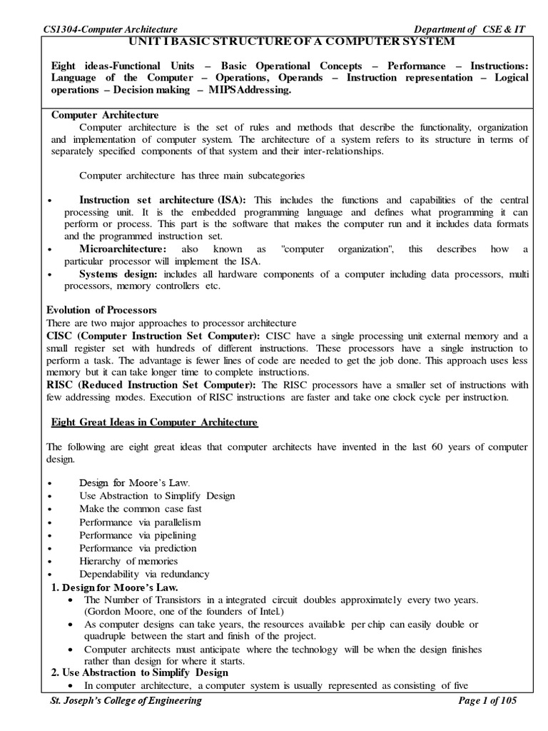 Cs1304-Computer Architecture Department of Cse & It | PDF | Computer Data Storage | Central ...
