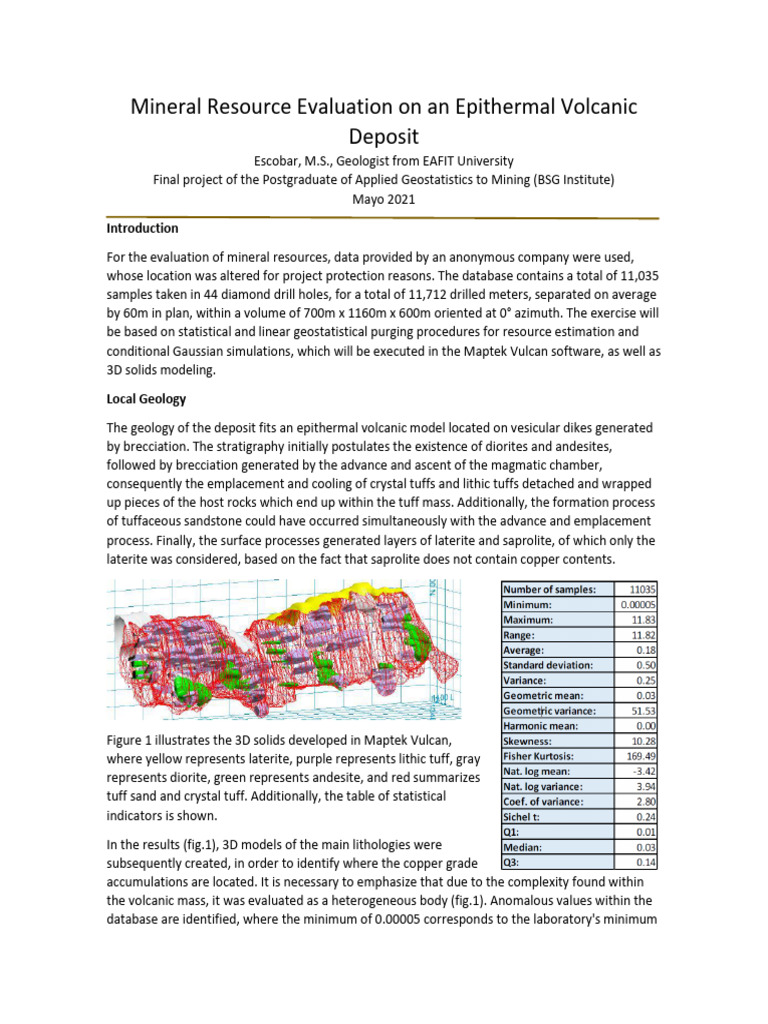 Mineral Resource Evaluation Epitermal Volcanic Deposit | PDF | Normal ...
