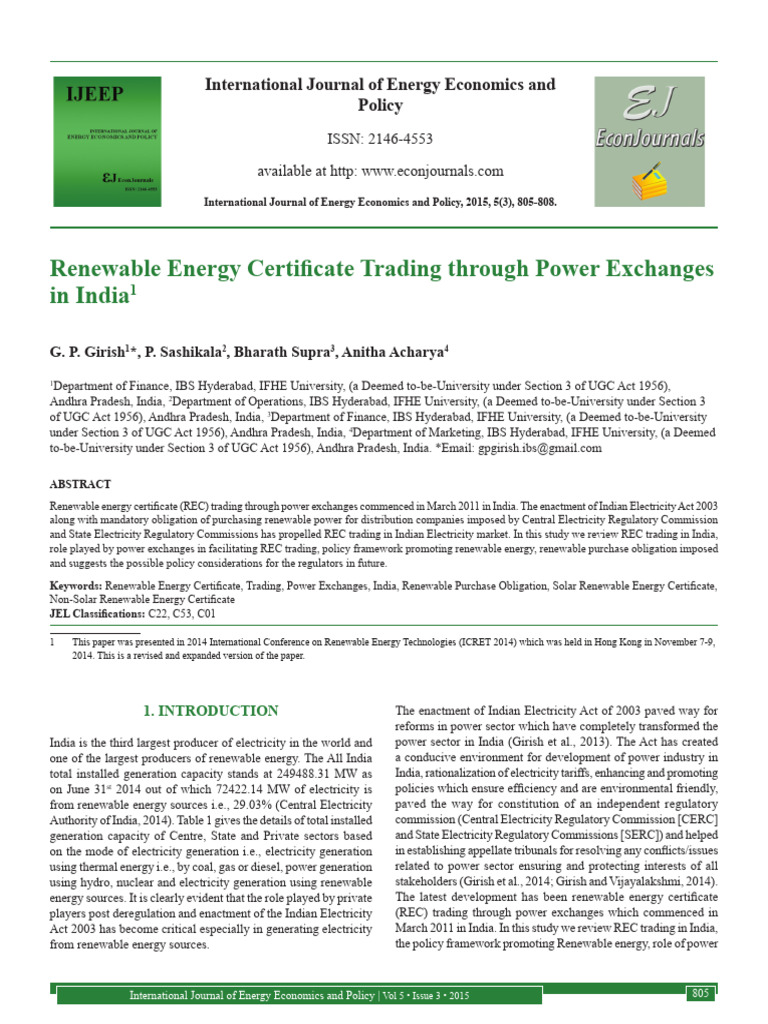 Renewable Energy Certifi Cate Trading Through Power Exchanges in India ...