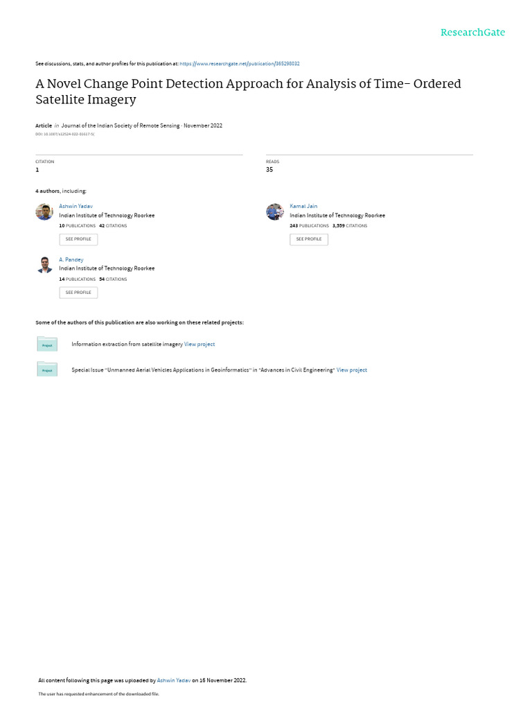 A Novel Change Point Detection Approach For Analysis of Time-Ordered Satellite Imagery | PDF ...