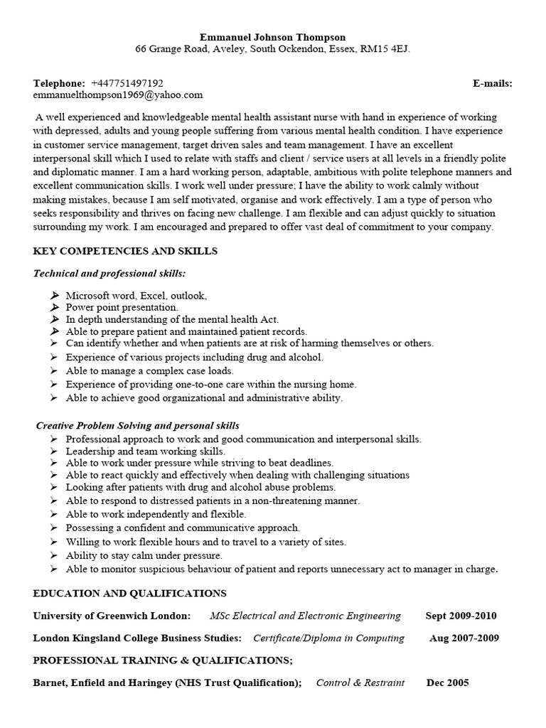 Emmanuel Updated CV January 2024 | PDF | Mental Health | Nursing