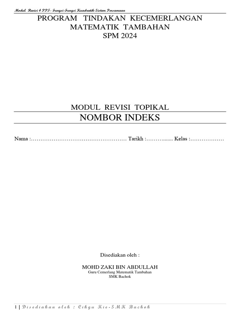 Modul Revisi Topikal-Nombor Indeks | PDF