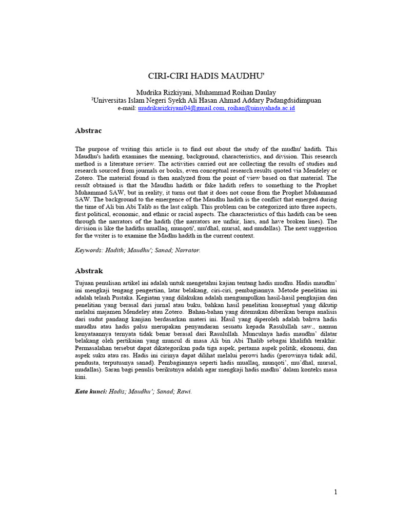 Ciri-Ciri dan Analisis Hadis Maudhu' | PDF