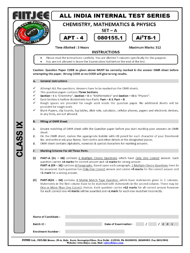 Ai TS-1 Class-9 FIITJEE - TOAZ - INFO | PDF