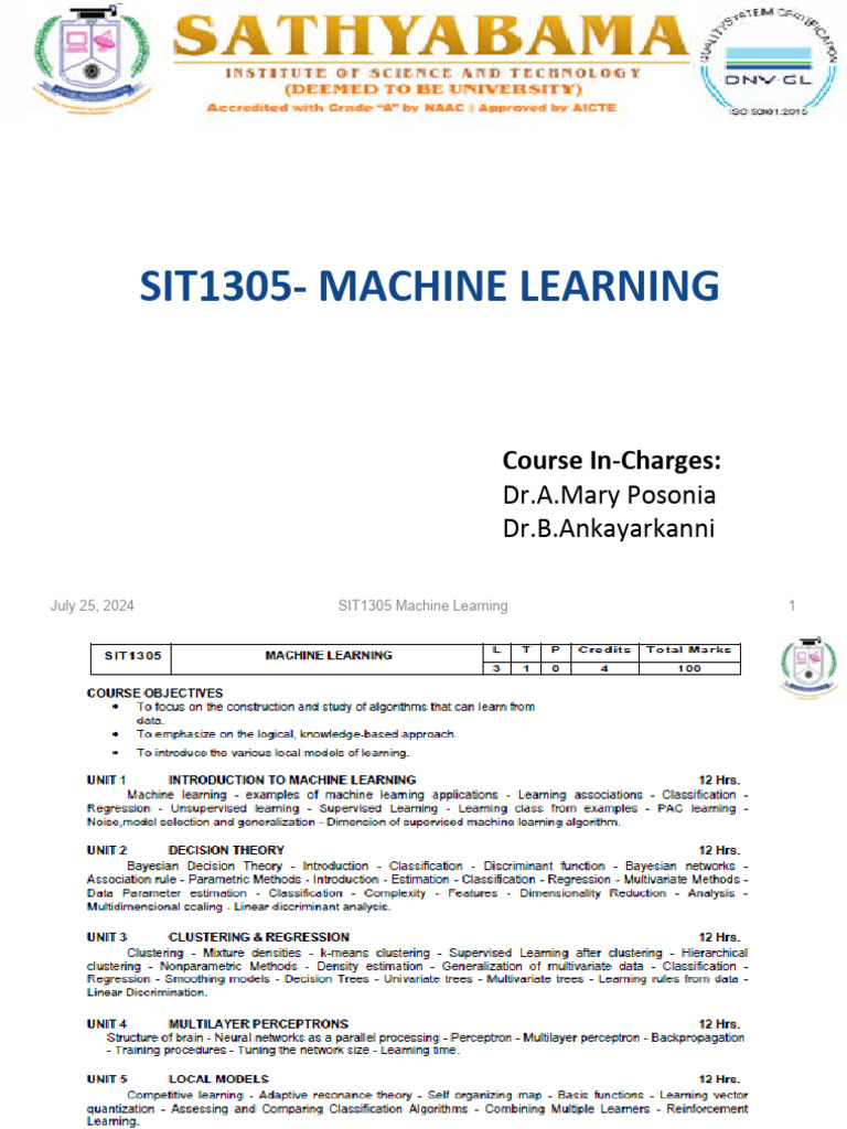 Unit I | PDF | Machine Learning | Cognition