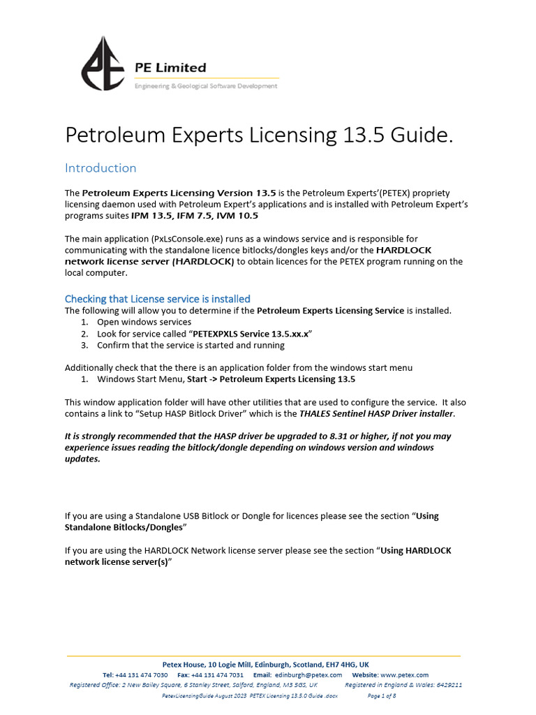 PETEX Licensing 13.5.0 Guide | PDF | Port (Computer Networking) | Computer Network