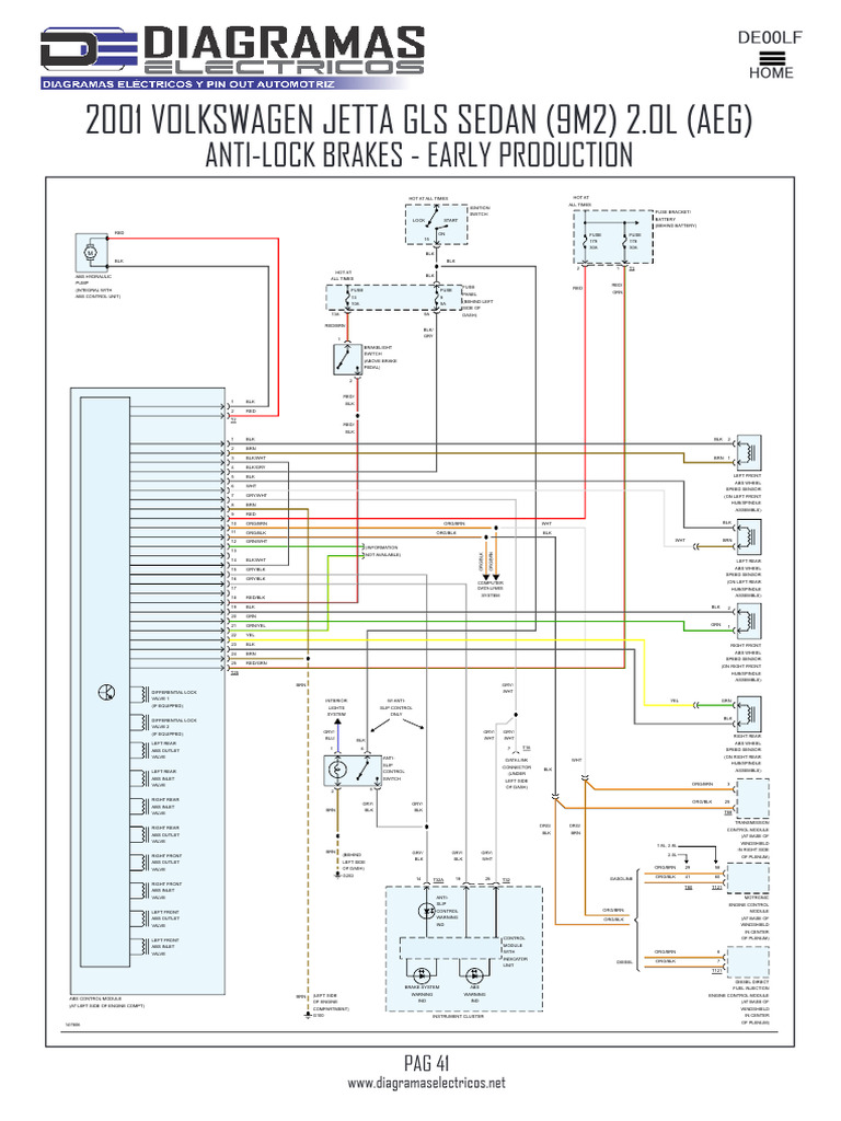 Diagramas Eléctricos Volkswagen Jetta Gls Sedan (9m2) 2.0l (Aeg) 2001 ...