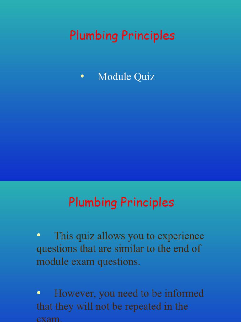 M4-P4 Module Quiz - Plumbing Principles V2 | PDF | Water | Brass